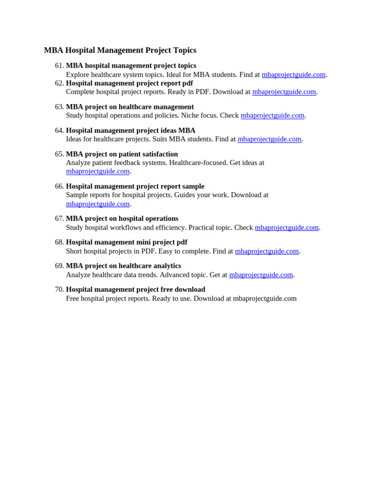 MBA Hospital Management Project Ideas | PDF