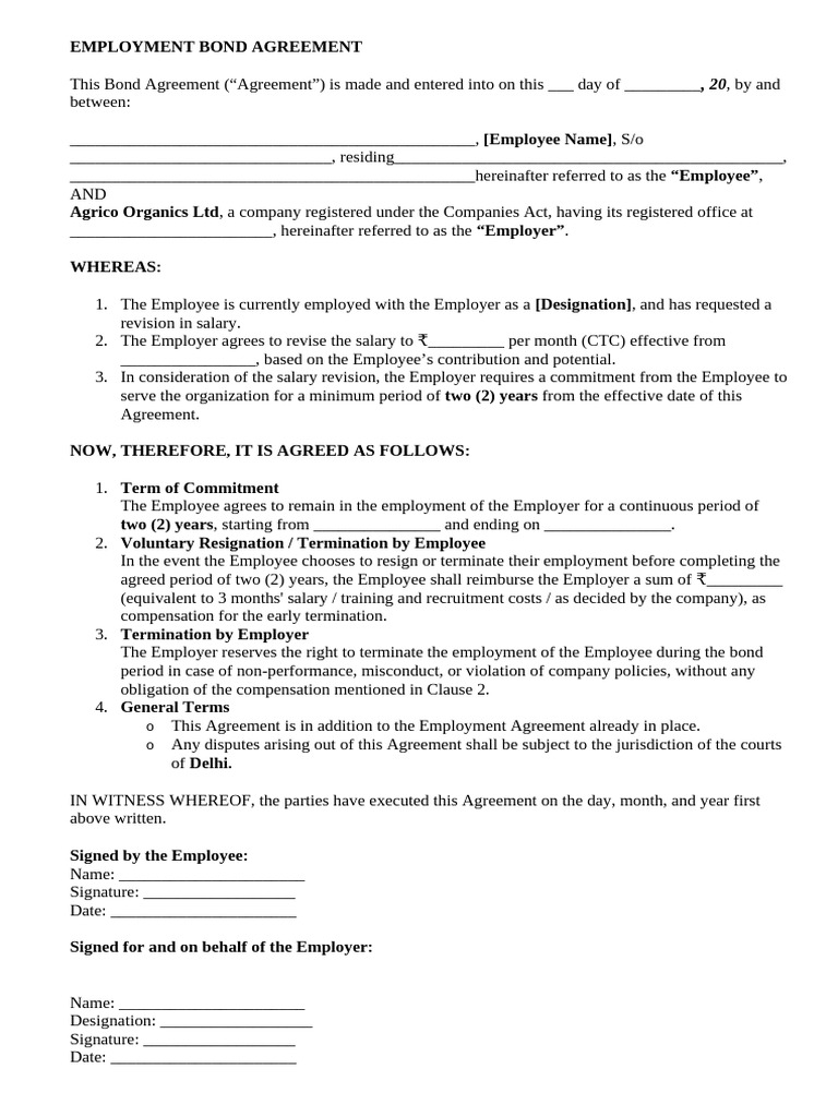 Employment Bond Agreement | PDF | Employment | Salary