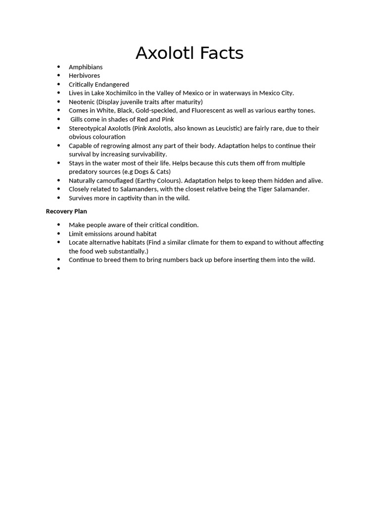 Axolotl Facts | PDF