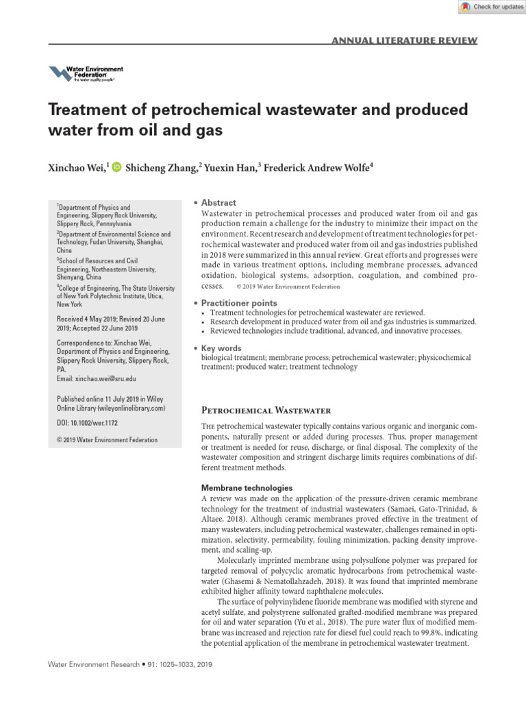Water Environment Research - 2019 - Wei - Treatment of Petrochemical ...