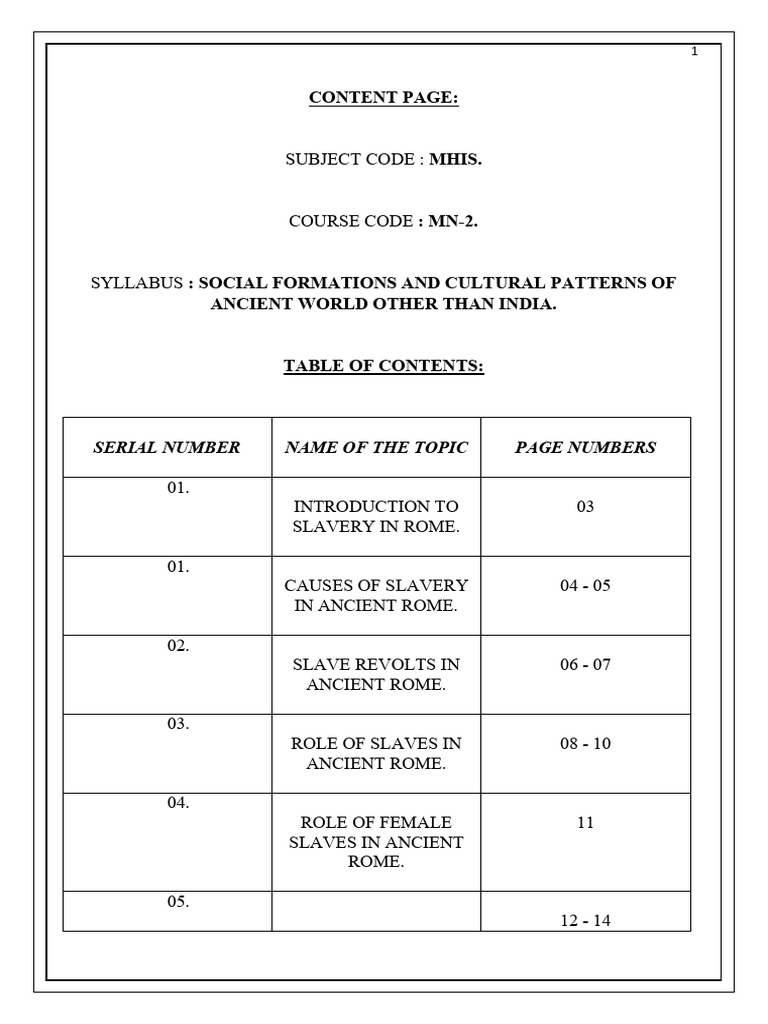 Mhis - Mn-2 (History Project - 4th Semester) | PDF | Slavery | Roman Empire
