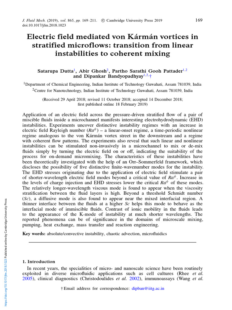 Electric Field Mediated Von Karman Vortices in Stratified Microflows Transition From Linear ...