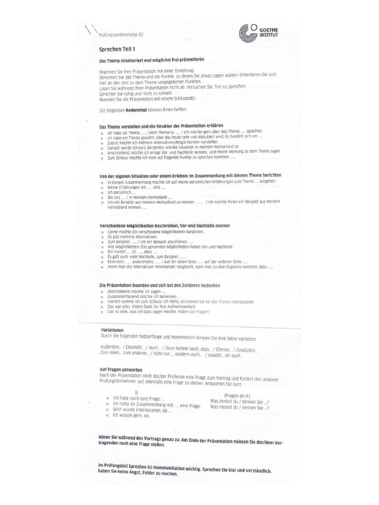 Redemittel Sprechen Teil 1 | PDF