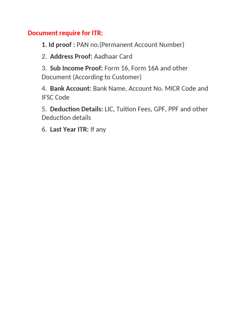 Document Require For ITR | PDF
