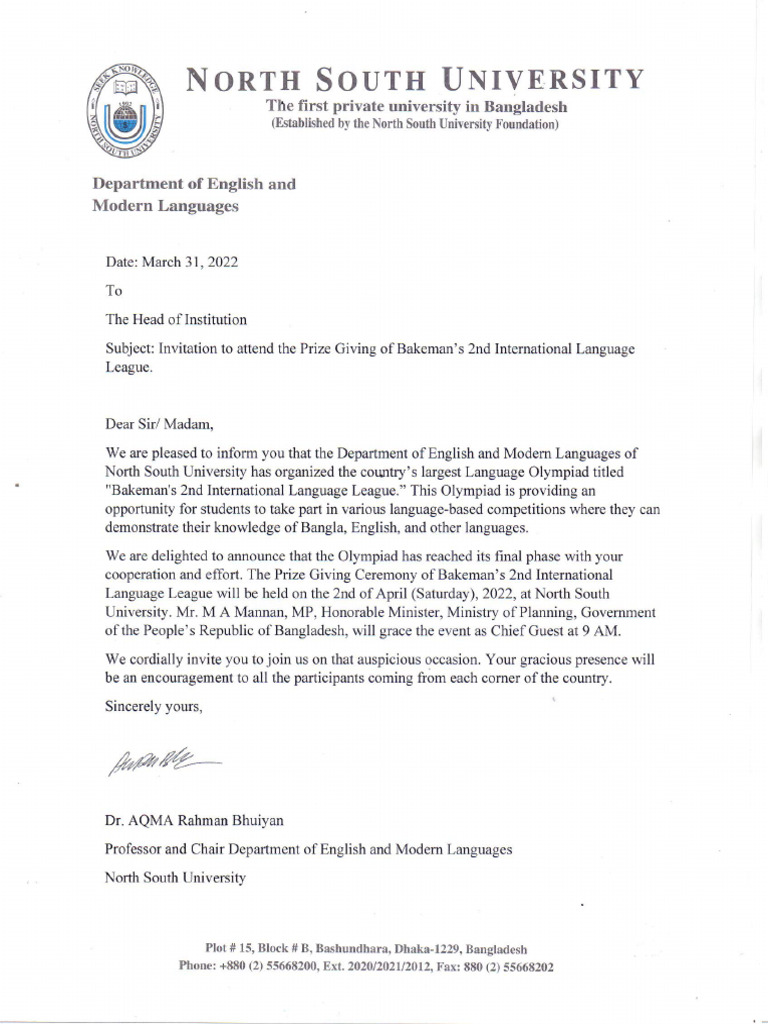 Head of Institution Invitation Letter | PDF