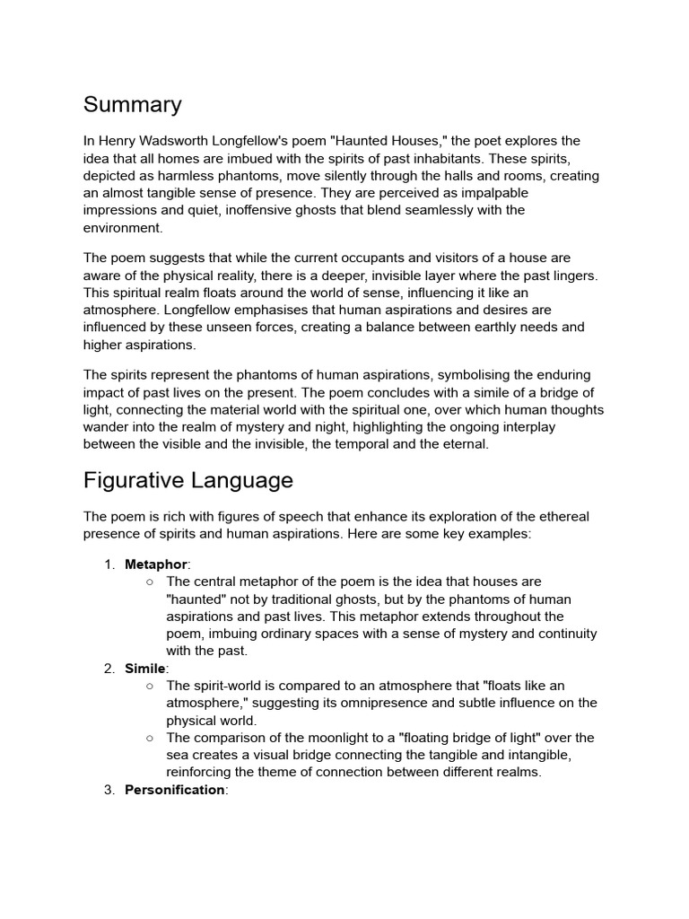 Longfellow's "Haunted Houses" Analysis | PDF | Poetry | Metre (Poetry)