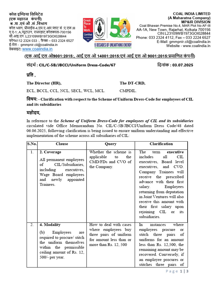 CIL Uniform Dress Code Clarifications | PDF | Employee Relations ...