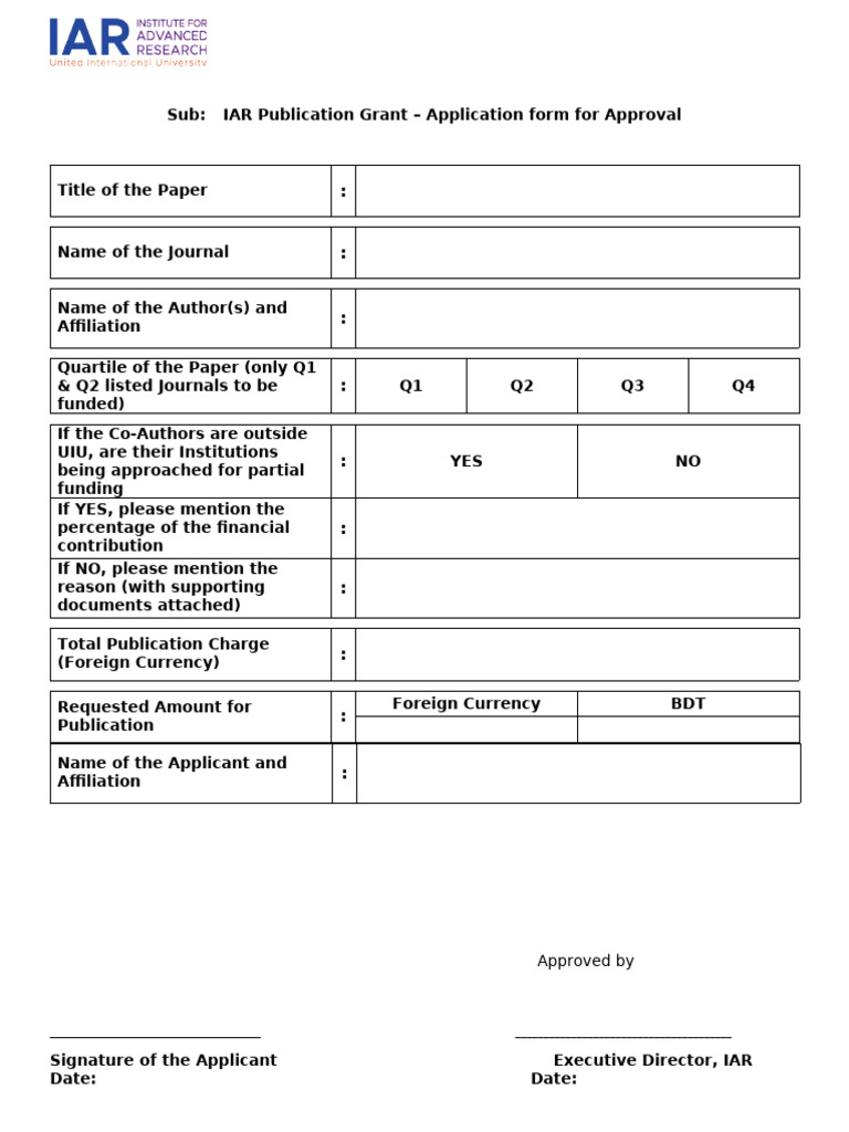 IAR Publication Grant Application Form | PDF