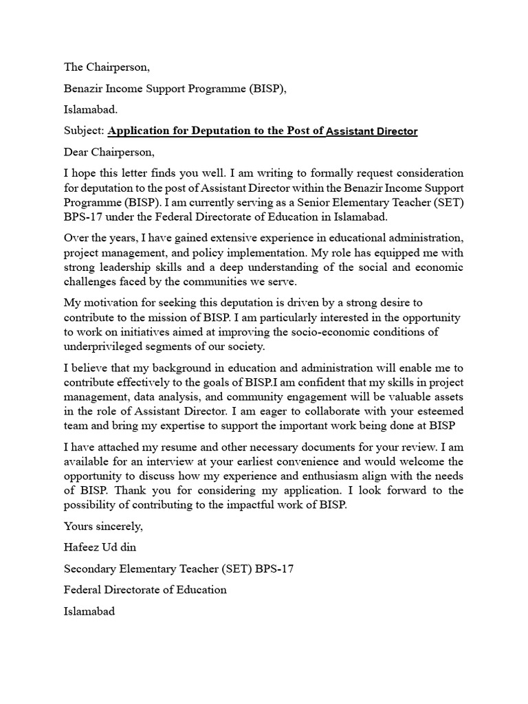 Application for BISP Assistant Director | PDF
