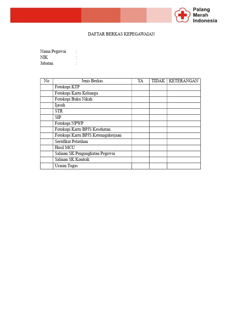 Daftar Berkas Kepegawaian Pegawai | PDF