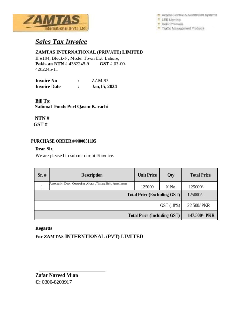 92 Invoice National Food Sales Invoice | PDF