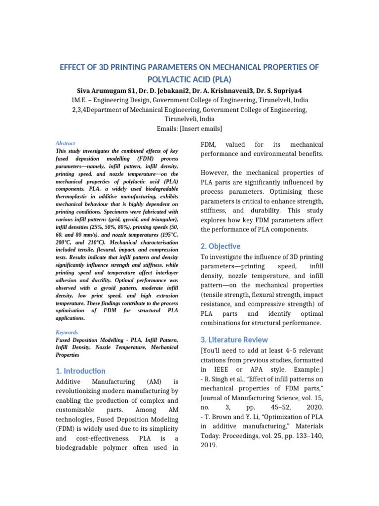 ICTACT Journal Format PLA Study | PDF | 3 D Printing | Mechanical Engineering