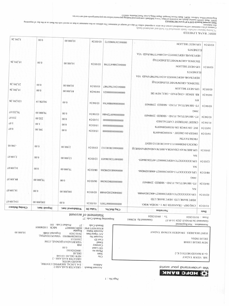 HDFC Statement | PDF