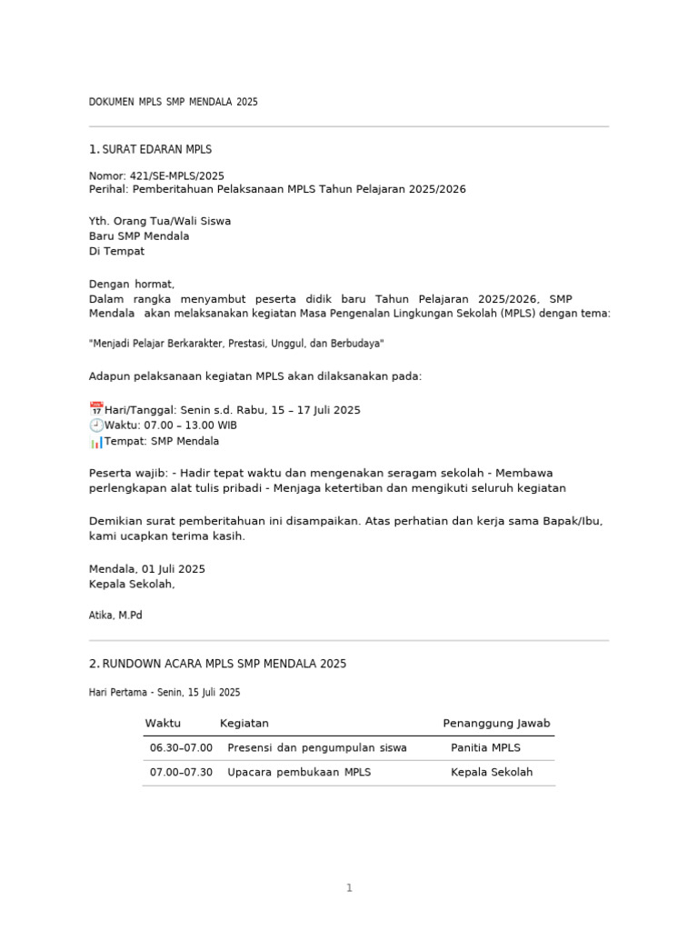 Program MPLS SMP Mendala 2025 | PDF
