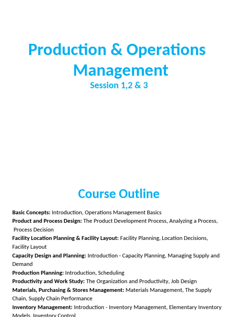 Introduction To POM - S 1,2&3 | PDF | Lean Manufacturing | Operations ...