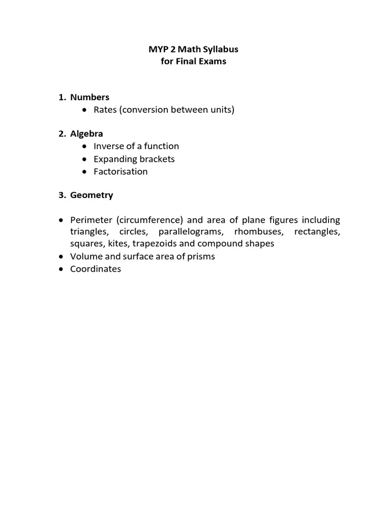 MYP 2 Math Syllabus Overview | PDF