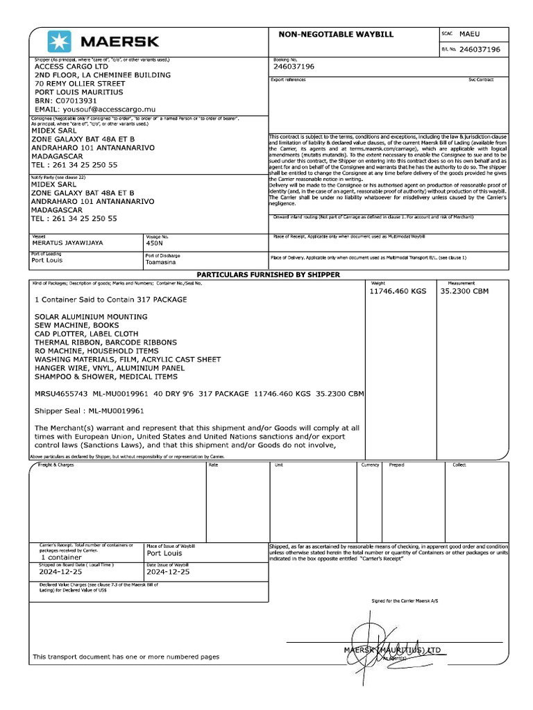 03 - MBL N° MAEU 246037196 | PDF