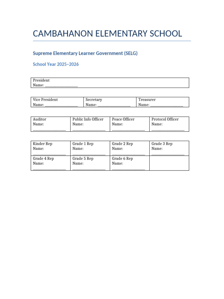 SELG Organizational Chart 2025-2026 | PDF