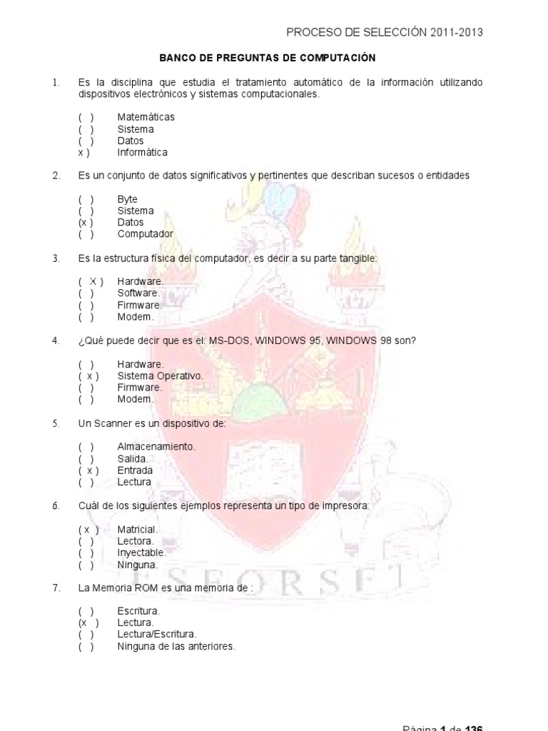Preguntas de Computacion | PDF | Hardware de la computadora | Fórmula