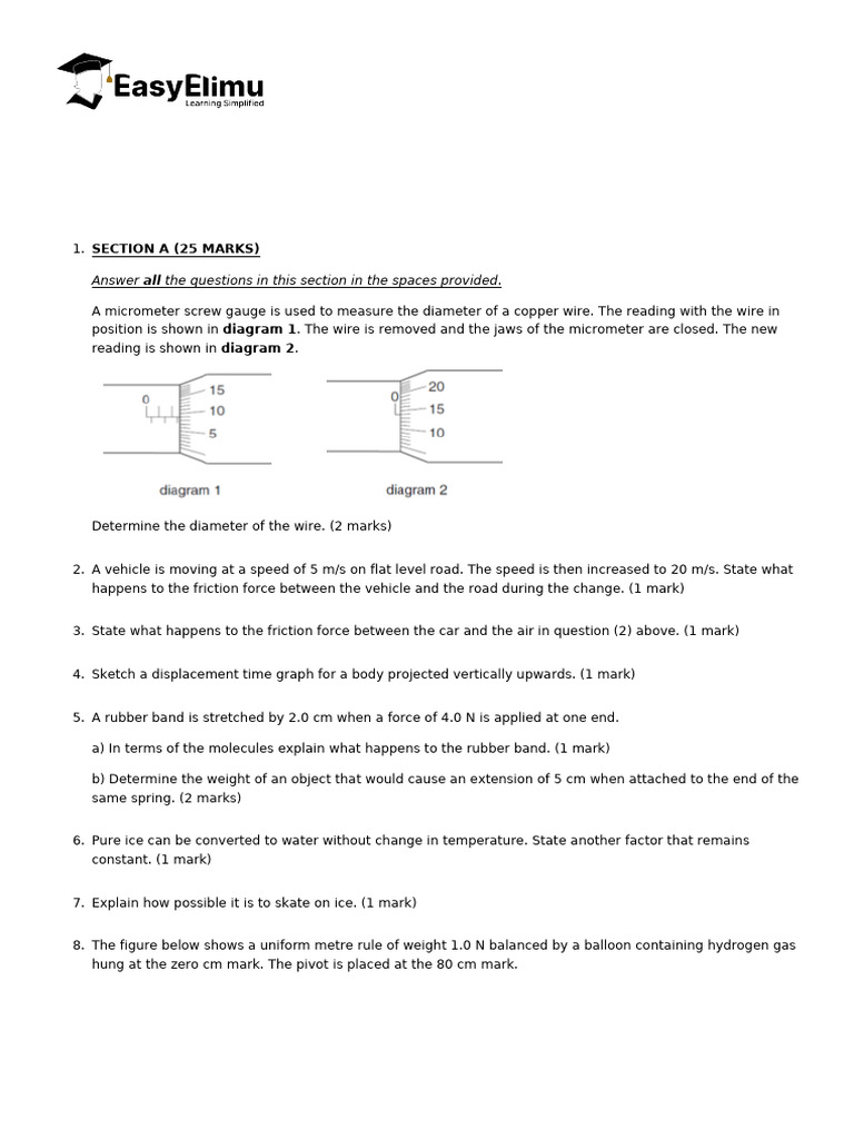 2025 Physics Paper 1 Mock Exam | PDF | Force | Buoyancy