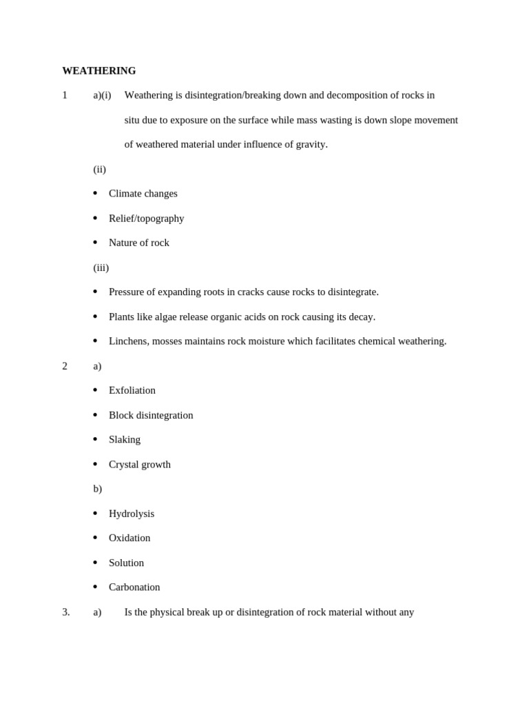 1. External Land Forming Processes – Weathering. A | PDF | Weathering ...