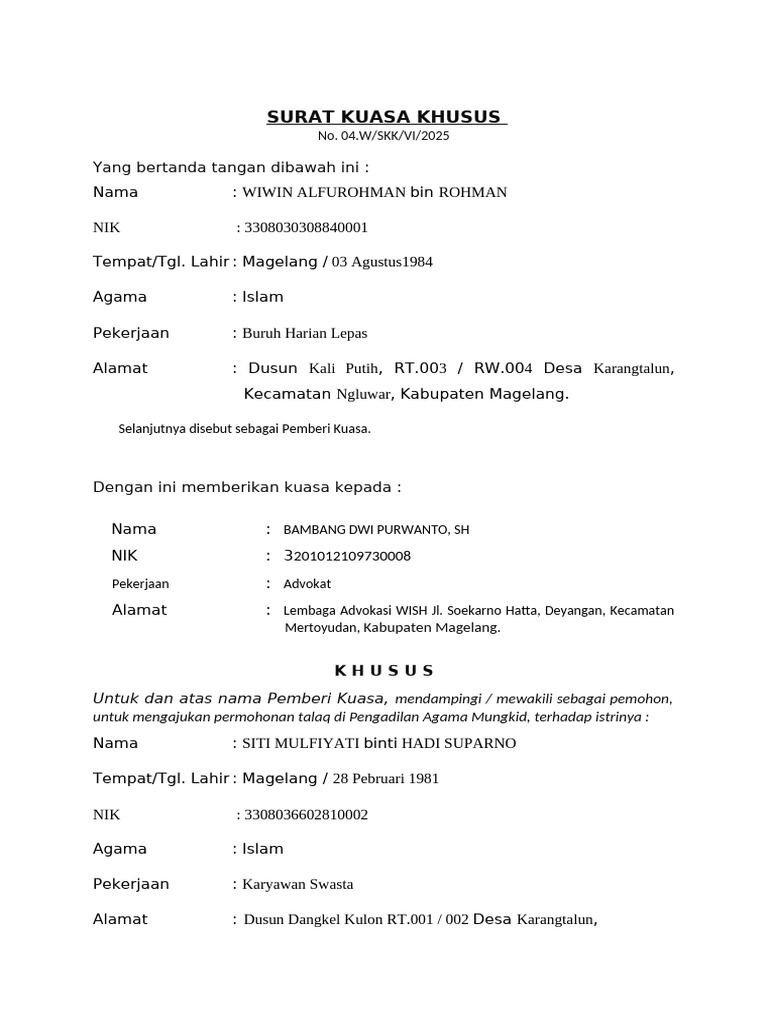 Surat Kuasa Wiwin | PDF