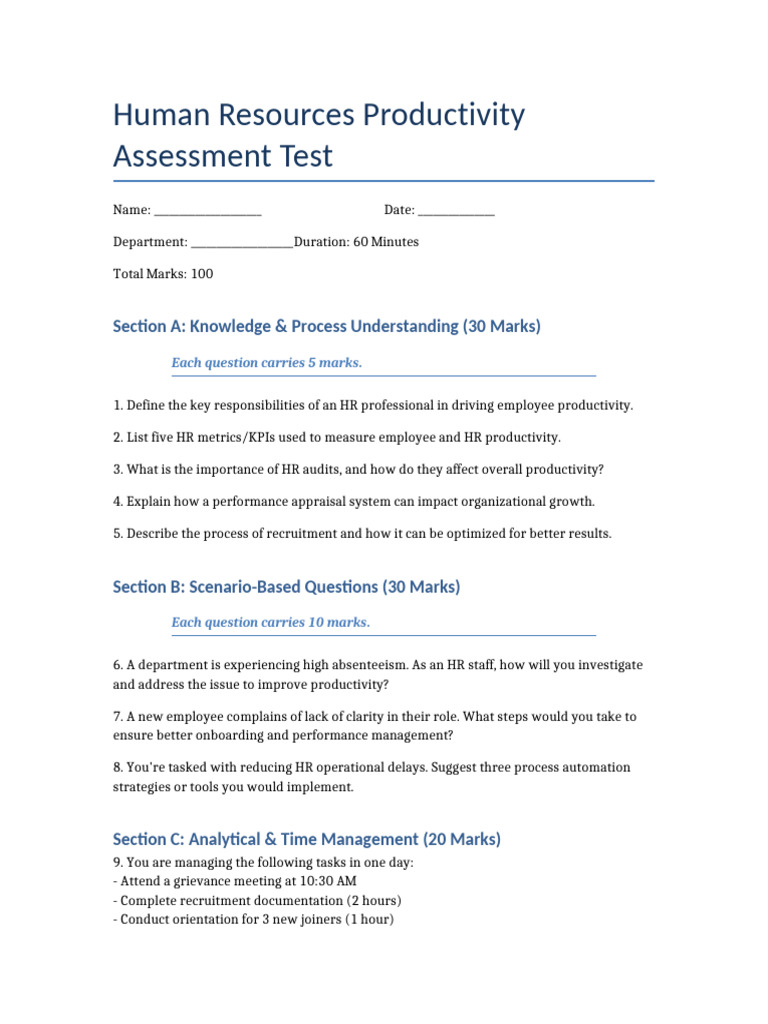 HR Productivity Test | PDF