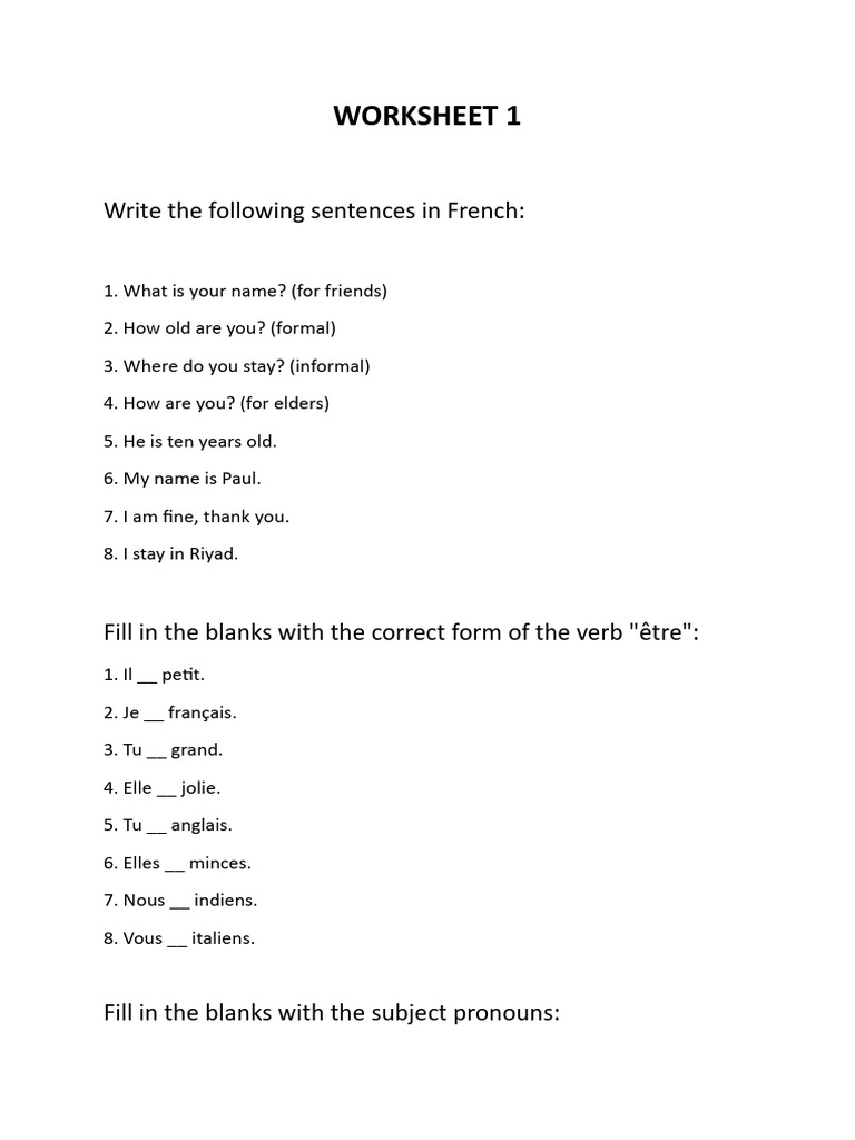 Beginner French Grammar Exercises | PDF