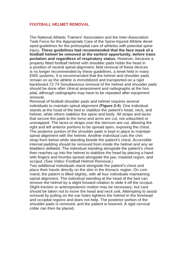 Football Helmet Removal Guidelines | PDF | Thorax | Vertebral Column