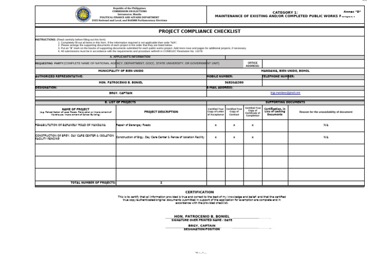 Project Compliance Checklist for Barangay | PDF