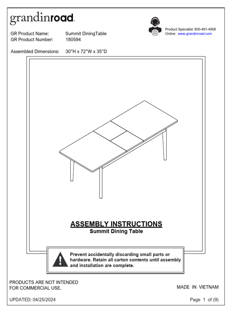 (8144DT-E) Summit Dining Table, AI | PDF
