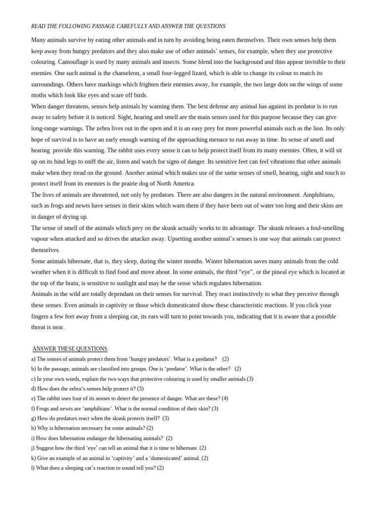 Defense Mechanism of Animals | PDF | Senses | Predation