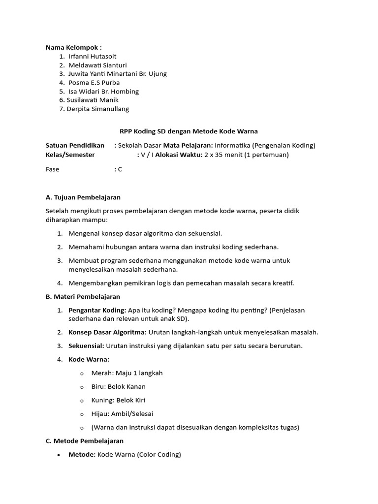 Penguatan - Modul Ajar Koding SD Dengan Metode Kode Warna | PDF