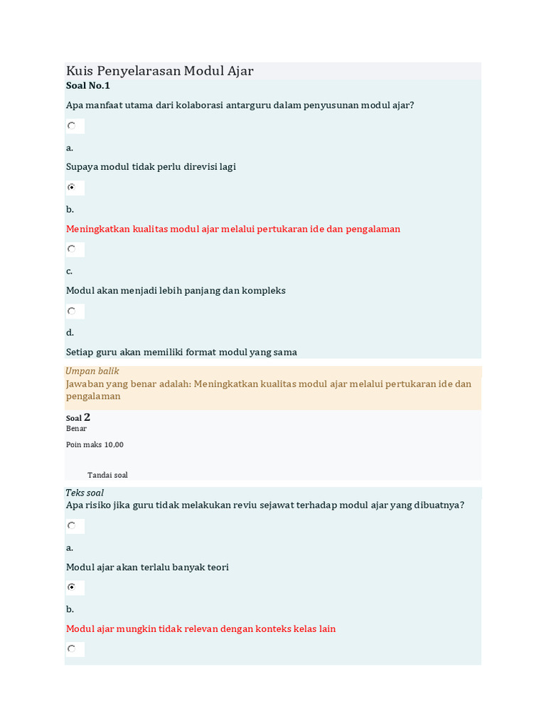 Kunci - Kuis Penyelarasan Modul Ajar | PDF