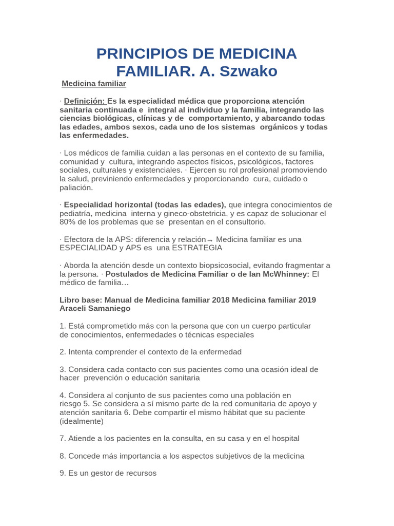 Principios de Medicina Familiar Integral | PDF | Medicina Familiar ...