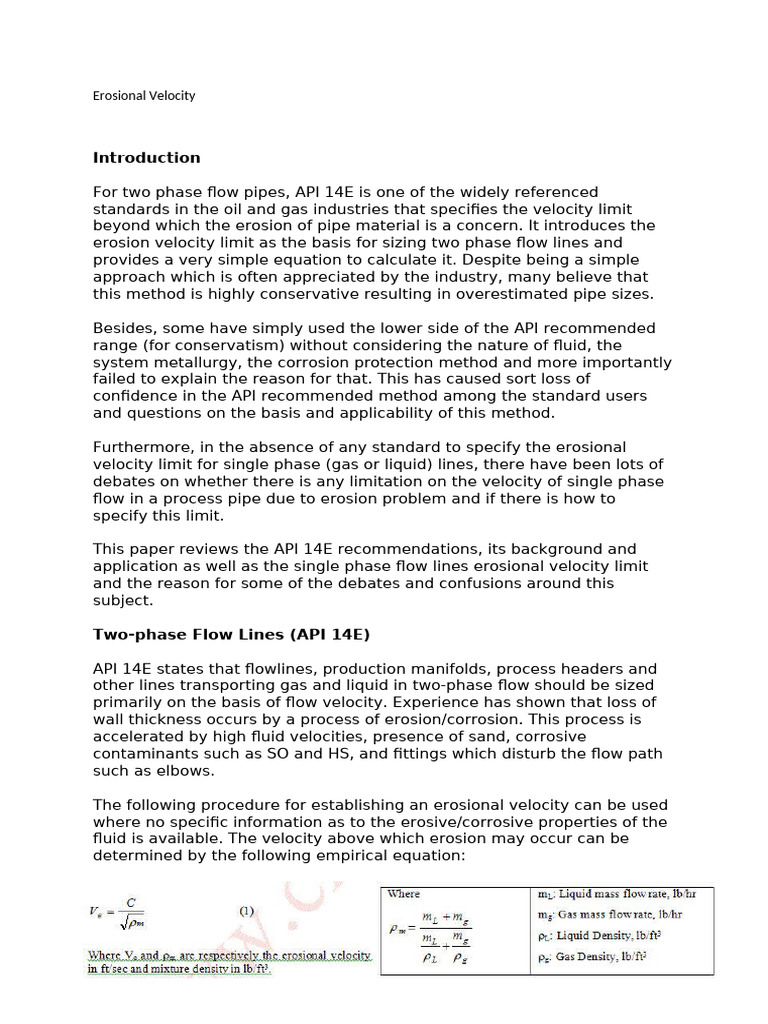 Erosional Velocity Limits in API 14E | PDF | Corrosion | Erosion