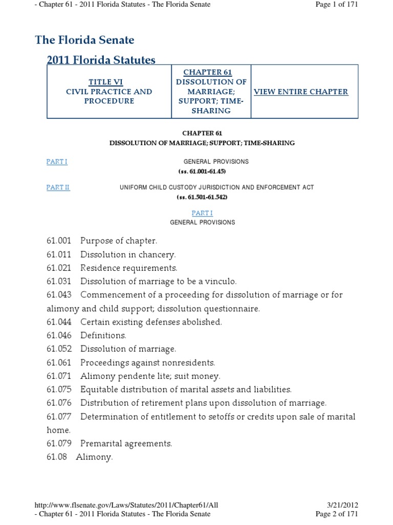 FL Statutes CH 61 | PDF | Alimony | Child Support