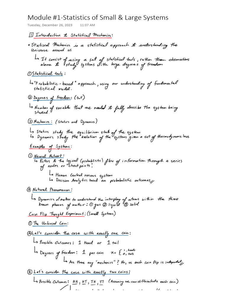 Module #1-Statistics of Small & Large Systems | PDF