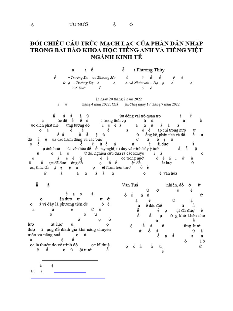 I Chi UC Utrúcm CHL CC APH ND NNH P Trong Bài Báo Khoa H CTI NG Anh Và Ti NG Vi T Ngành Kinh T | PDF