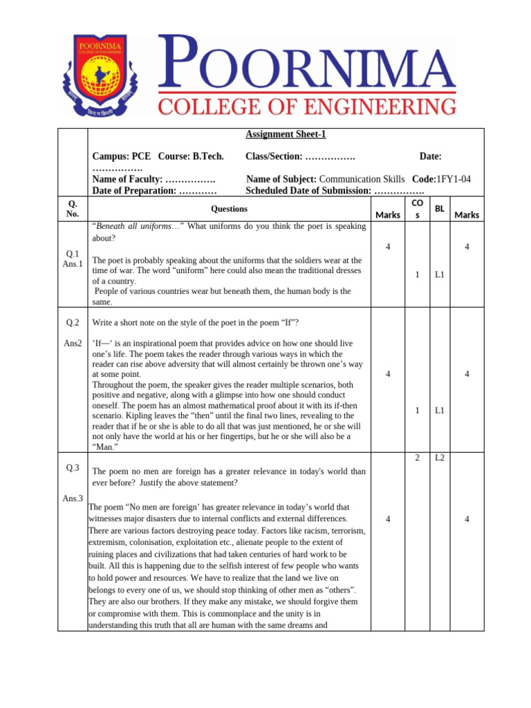1FY1-04 - Communication Skills - Assignment Sheet-1 - (Unit-5) - Odd Sem 2022-23-1 | PDF