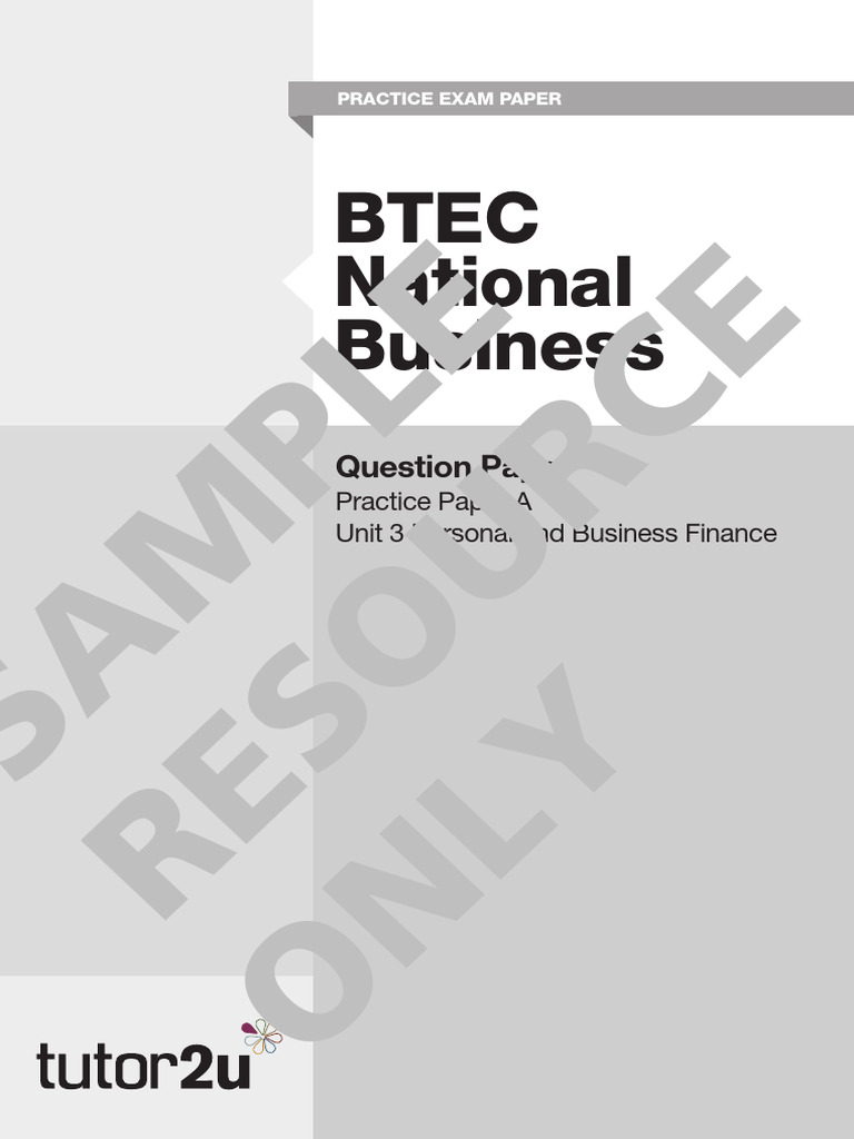 BTEC Business National Unit 3 Practice Exam Papers Vol 1 Sample | PDF ...