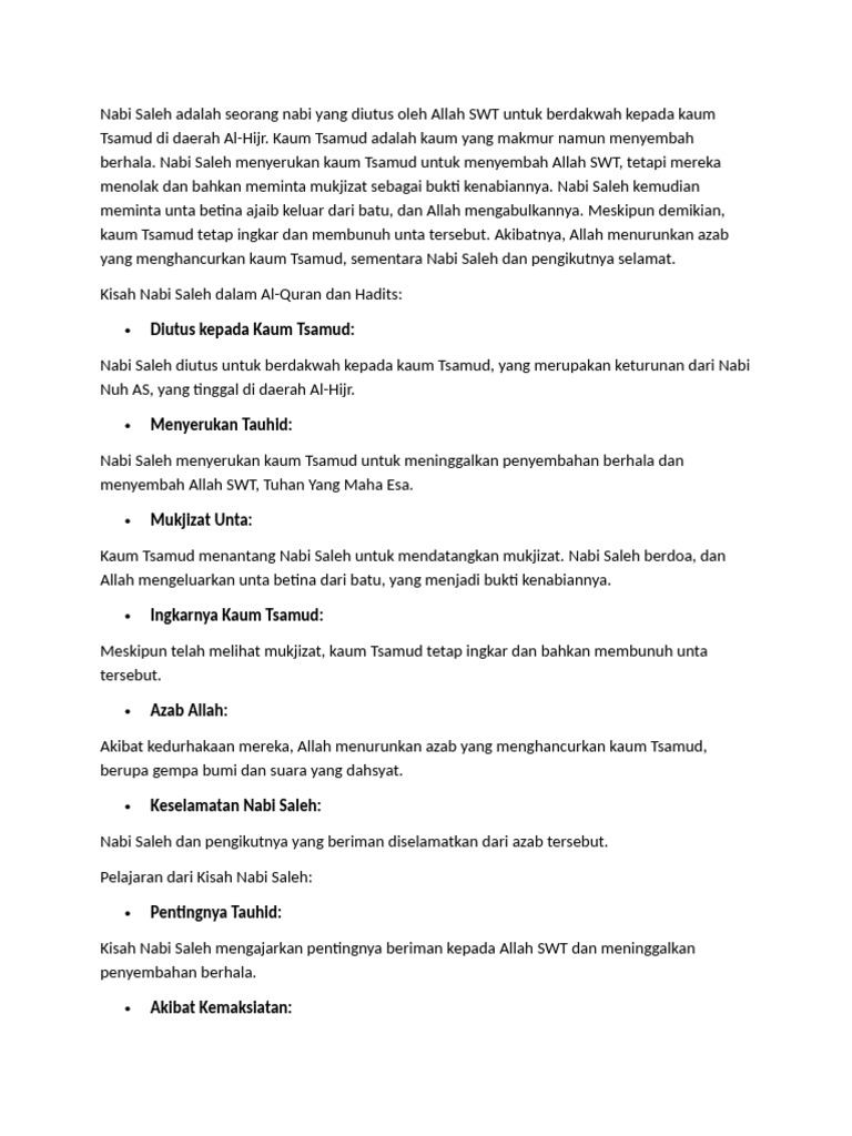Kisah Nabi Saleh dan Kaum Tsamud | PDF