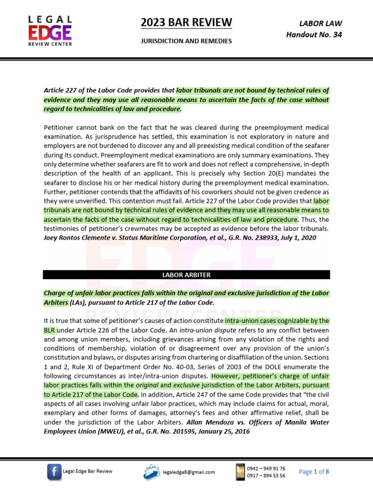 2023 HO 34 - Labor Law - Jurisdiction and Remedies | PDF | Certiorari ...