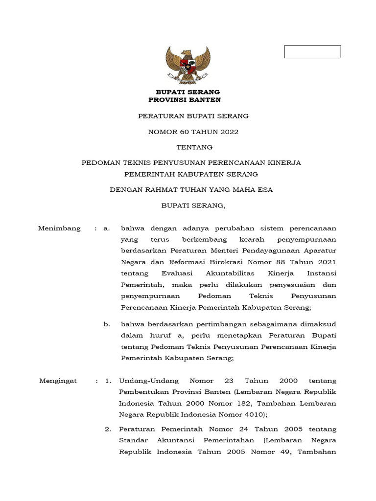 Perbup Nomor 60 Tahun 2022 Tentang Pedoman Teknis Penyusunan ...