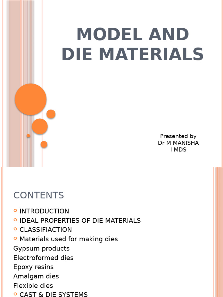 Die Materials in Dentistry Overview | PDF | Plaster | Chemical Substances