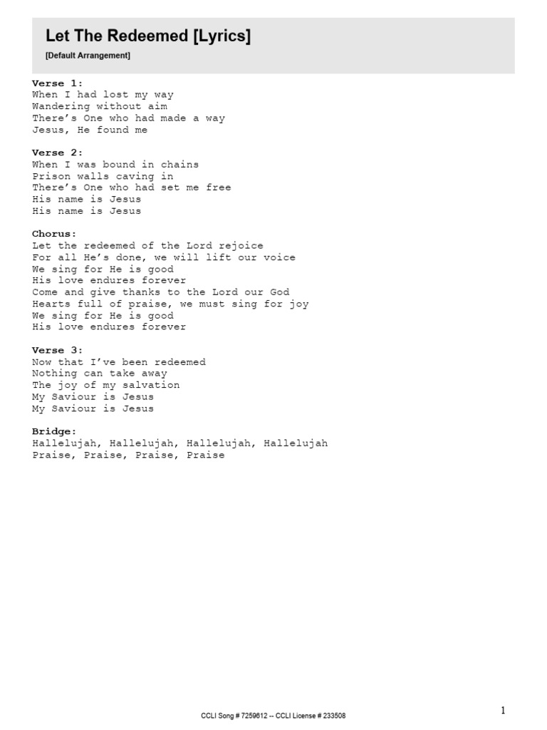 Let the Redeemed Rejoice Lyrics | PDF