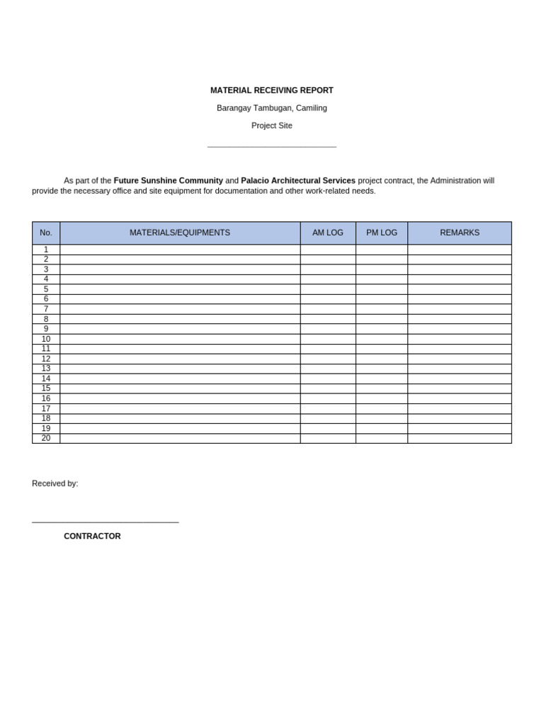 Material Receiving Form | PDF