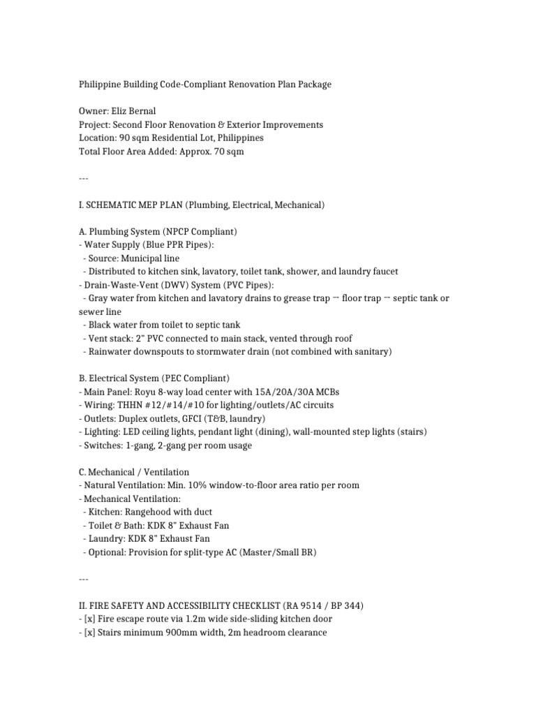 Philippine Renovation Compliance Plan | PDF | Building Engineering ...