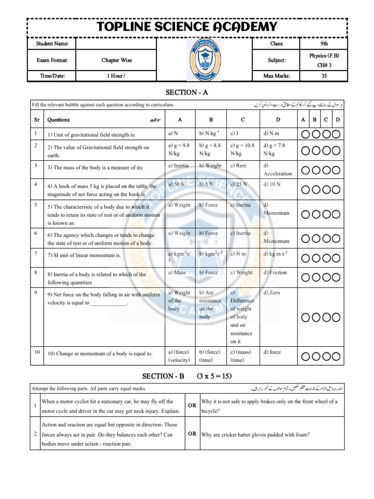 9th Phy T3 | PDF | Force | Weight