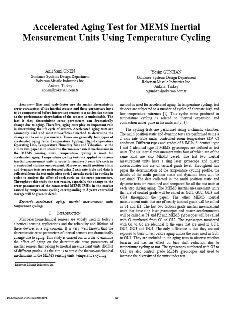 Accelerated Aging Test for MEMS Inertial Measurement Units Using ...